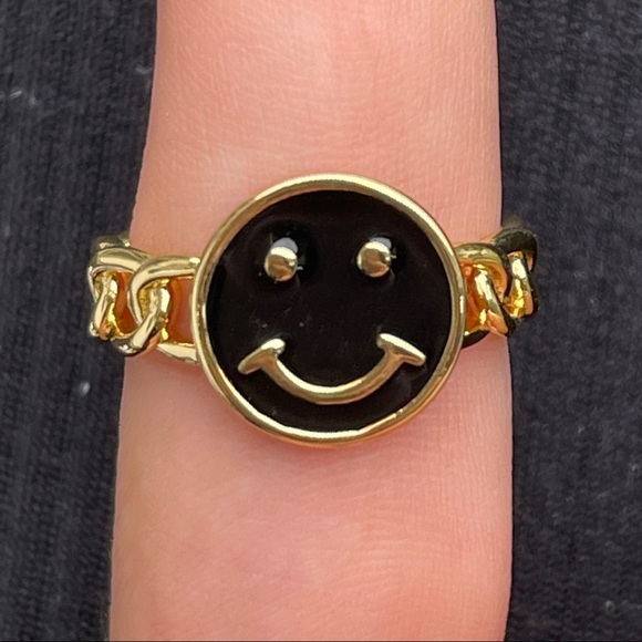 Jewelry | New Smiley Face Black Enamel Ring | Poshmark